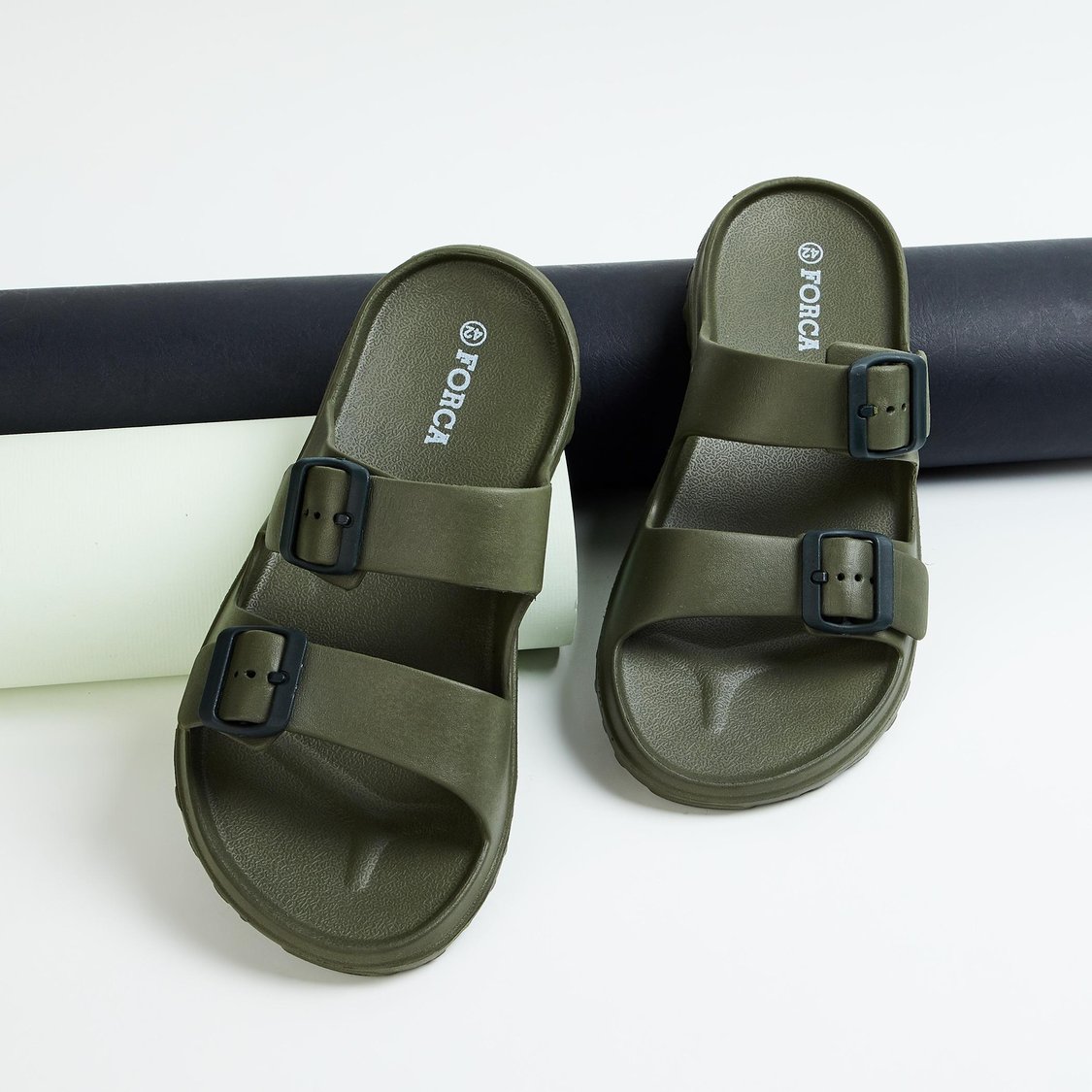 Buy FORCA Men Solid Slide Sandals with Buckles from Forca at just INR 499.0