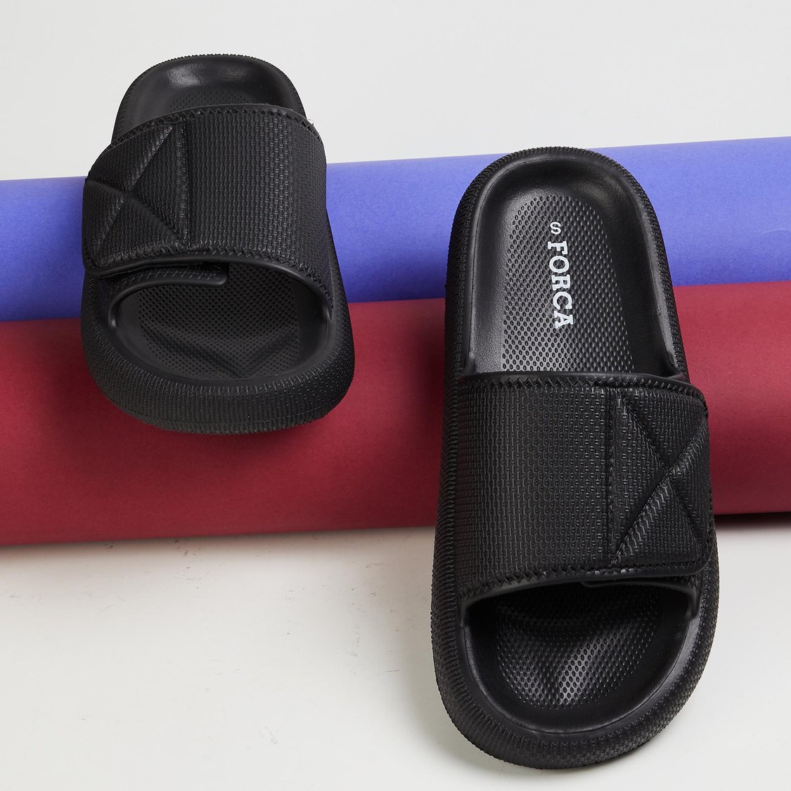 Buy FORCA Men Textured Velcro Sliders from Forca at just INR 899.0