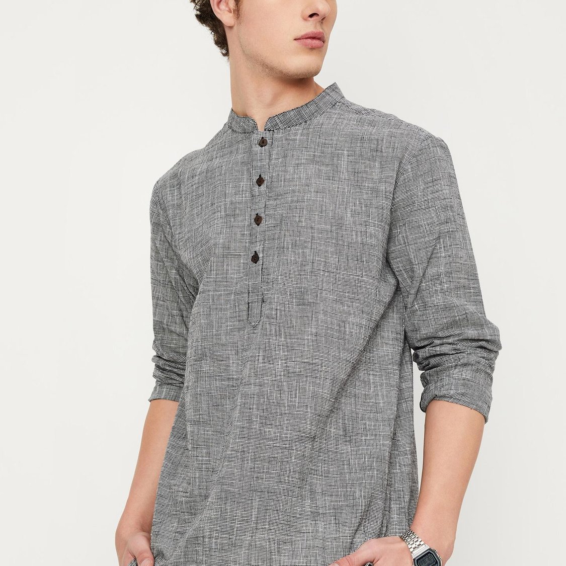 Buy Men Houndstooth Check Short Kurta Online at just Rs. 699.0 ...