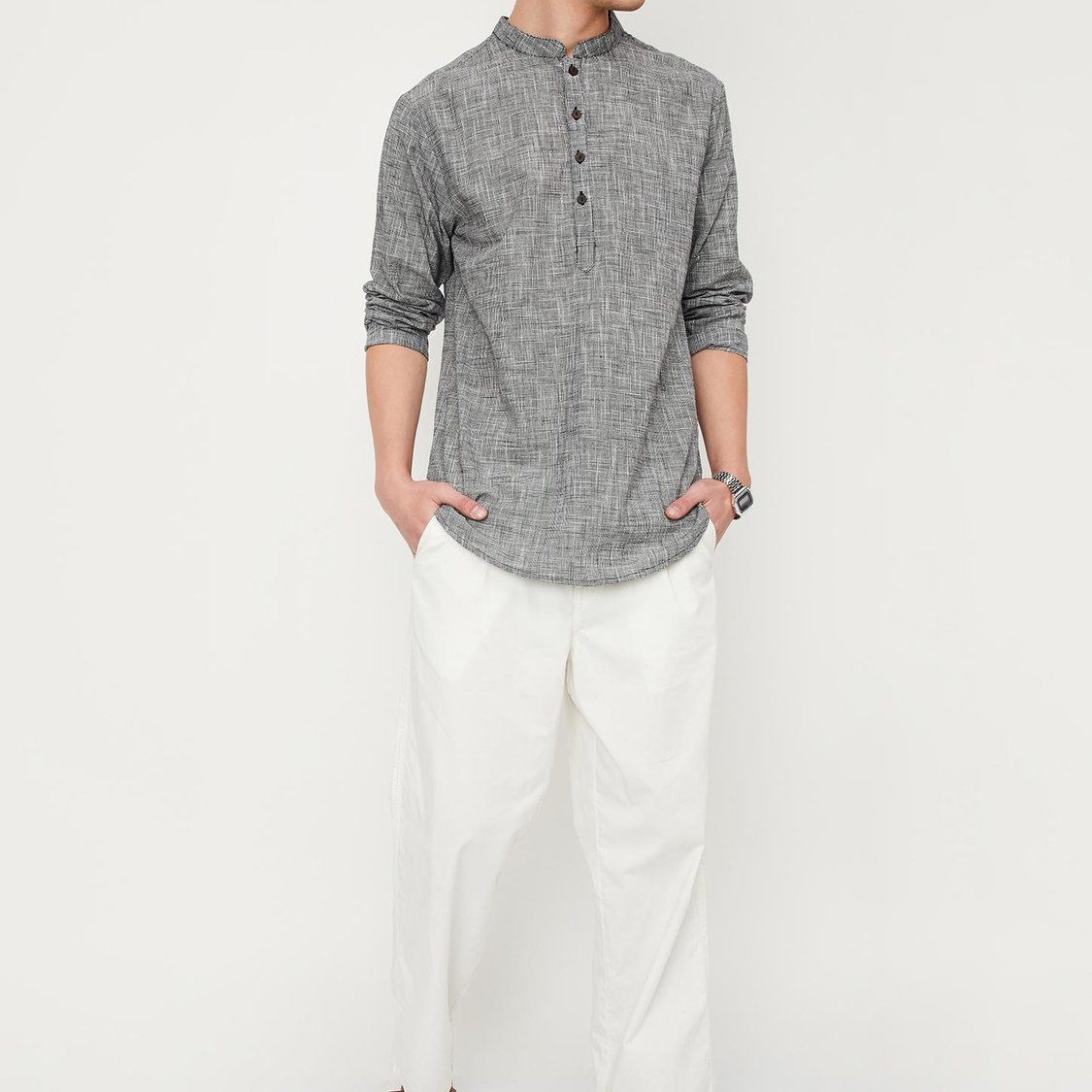 Buy Men Houndstooth Check Short Kurta Online at just Rs. 699.0 ...