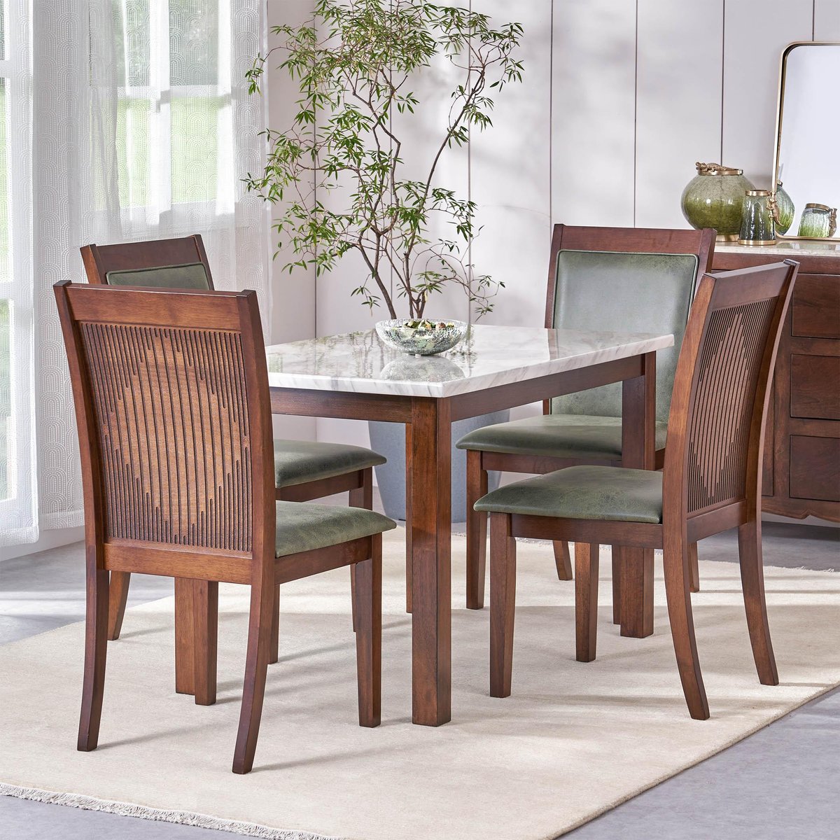Buy Harmony Sia Faux Marble 4 Seater Dining Set with Chairs White and Green from Home Centre at just INR 56247.0