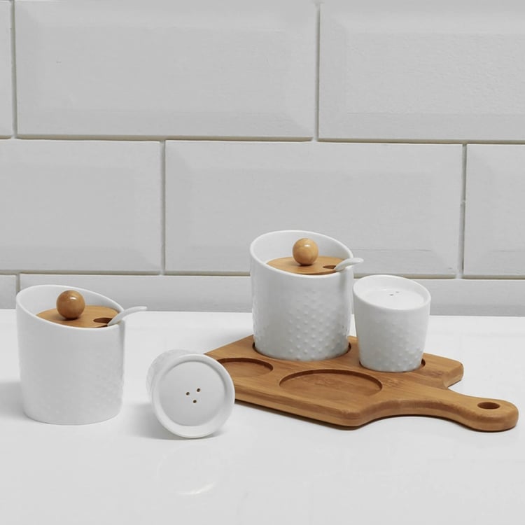 Buy Condiment Set With Spoons & Bamboo Stand - Set Of 4 Pcs from Home ...