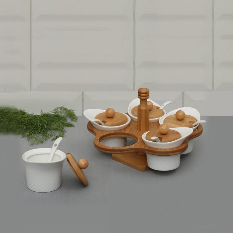 Buy Condiment Set With Spoons & Bamboo Stand - Set Of 5 Pcs from Home ...