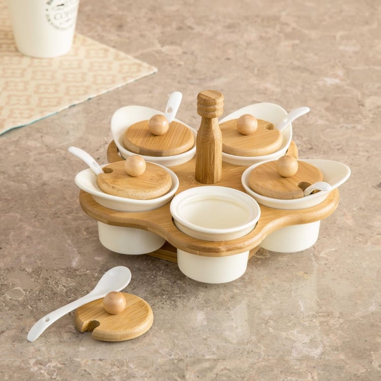 Buy Beautiful Home Ceramic 5-Piece Condiment Jar Set with Bamboo Trap ...
