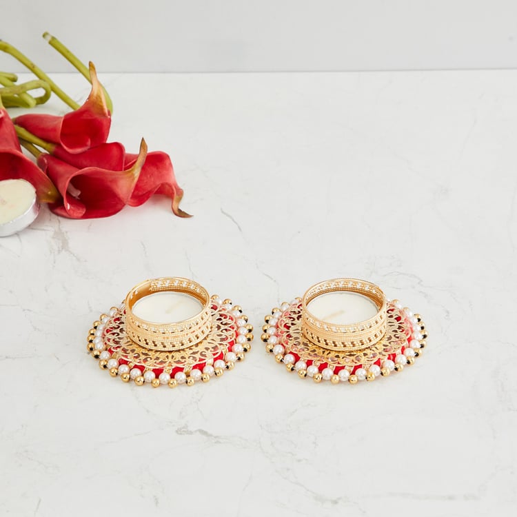 Buy Utsav Beaded Tea Light Holder- Set of 2 from Home Centre at just ...