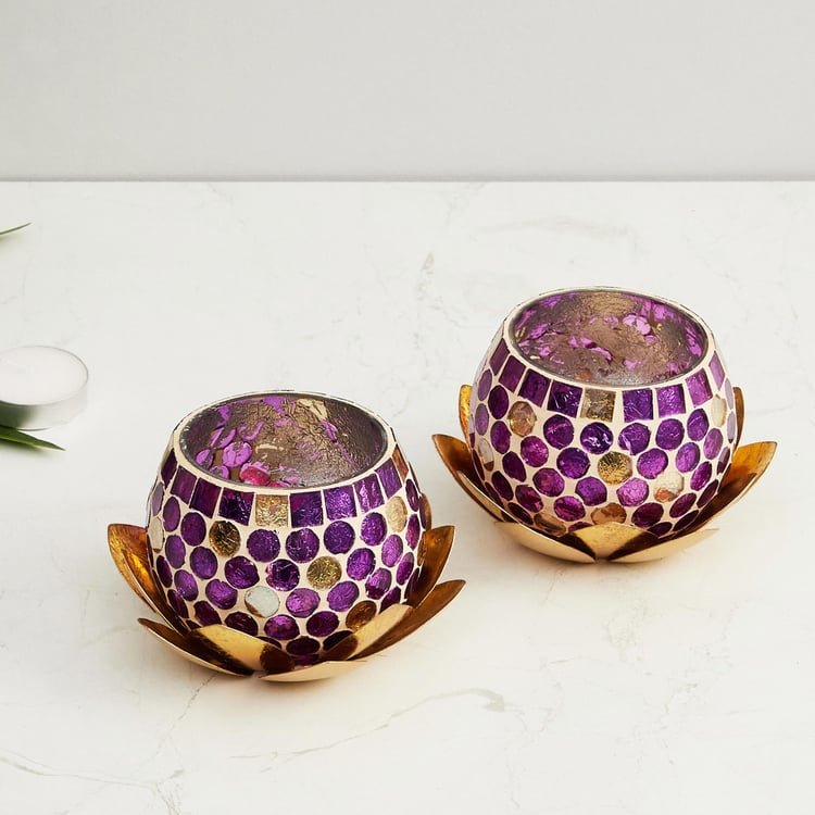 Buy Nova Round Set Of 2Pcs. Votive Holders - Glass - Purple from Home ...