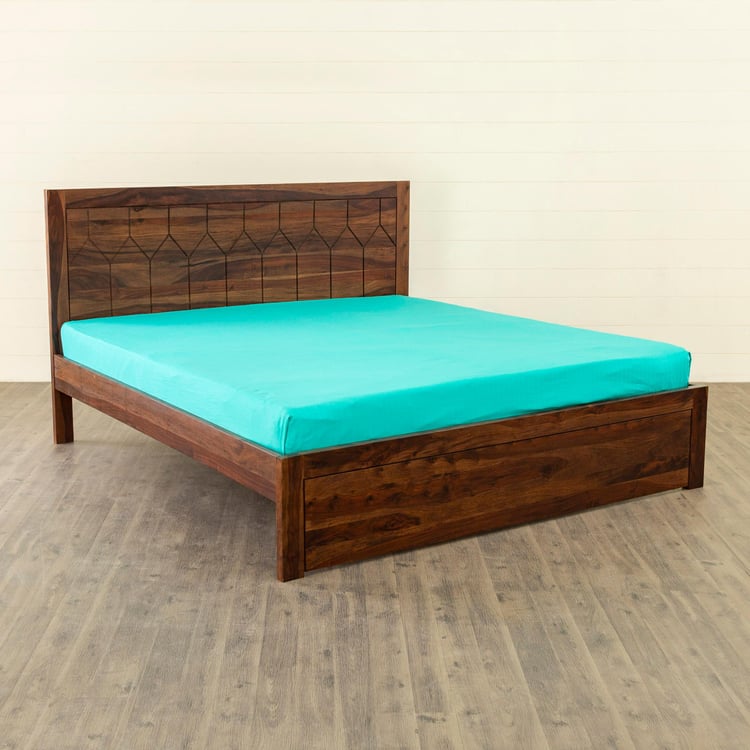 Buy Veda Queen Brown Sheesham Wood Queen Size Bed - 152x196cm from Home Centre at just INR 49995.0