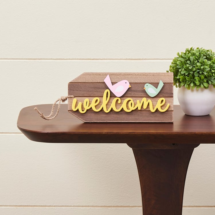 Buy Corsica Wood Welcome Wall Accent from Home Centre at just INR 499.0