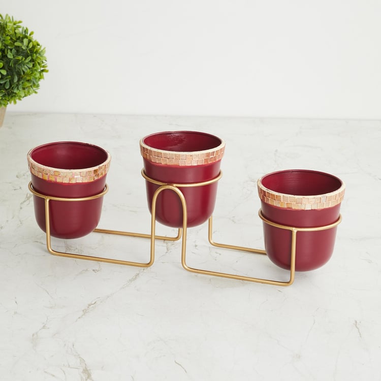 Buy Fiesta Red Textured Mosaic Metal Planter with Stand- Set of 3 from ...