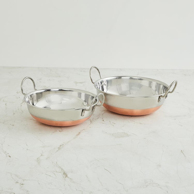 Buy Corsica Aristo Set of 2 Copper Base Stainless Steel Kadhai from ...