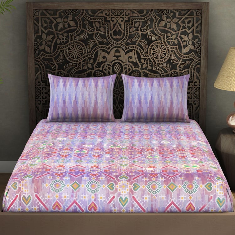 Buy SPACES Rangana Nalgona Purple Festive Printed Cotton Large Bedsheet ...