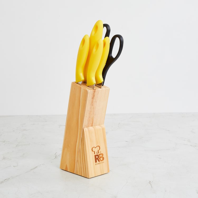 Buy Fiesta Solid Yellow Stainless Steel 5-Piece Knife Set with Wooden ...