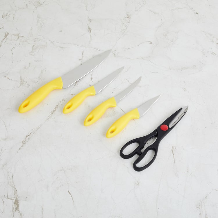 Buy Fiesta Solid Yellow Stainless Steel 5-Piece Knife Set with Wooden ...