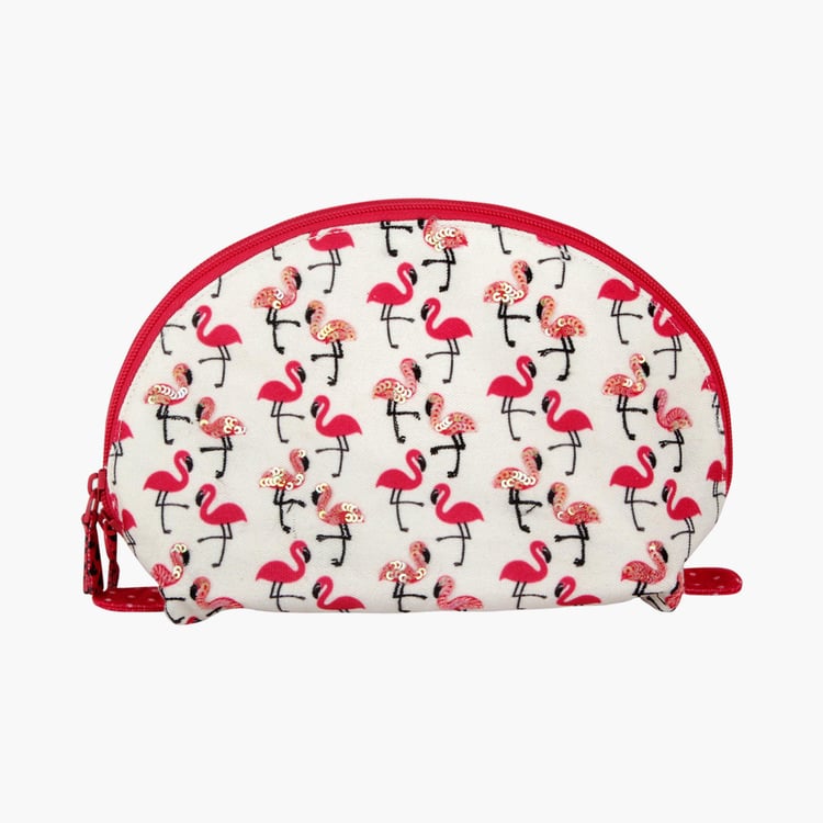 Buy PINAKEN Flamingo Blush Multicolour Printed Half Moon Cosmetic Bag ...