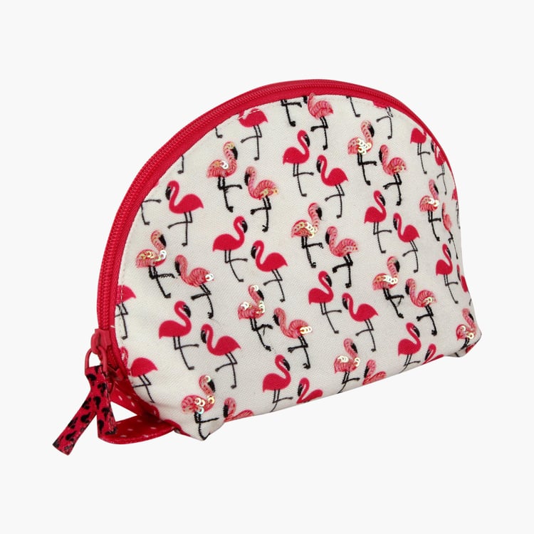 Buy PINAKEN Flamingo Blush Multicolour Printed Half Moon Cosmetic Bag ...