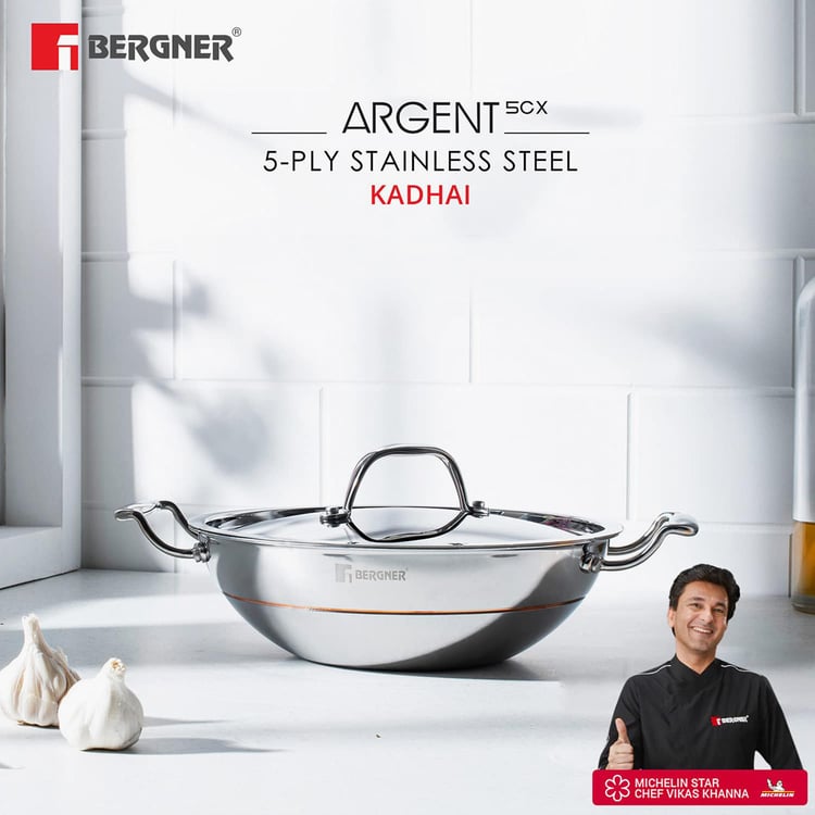 Buy BERGNER Argent 5cx Silver Stainless Steel Kadhai With Lid -1.5l ...