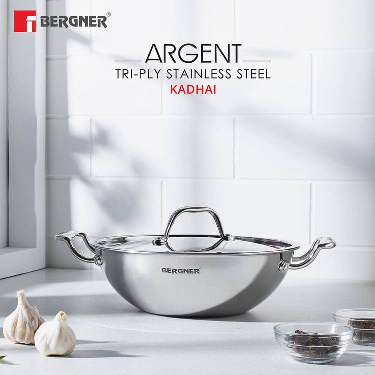 Buy BERGNER Argent Silver Stainless Steel Kadhai with Lid - 3.5l from ...