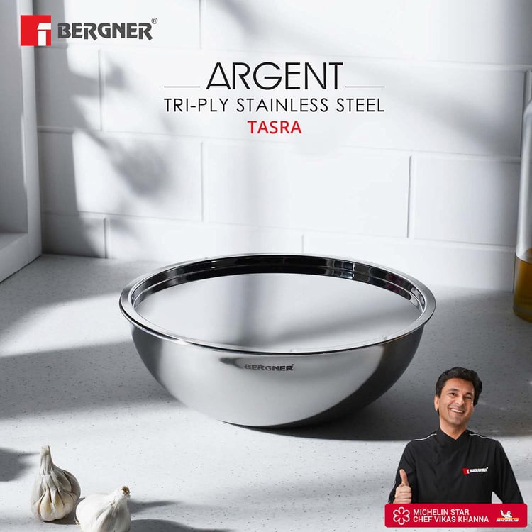 Buy BERGNER Argent Silver Solid Stainless Steel Tasra with Lid - 3.6l ...