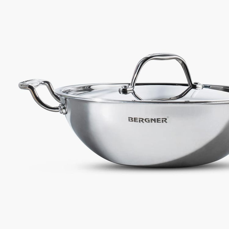 Buy BERGNER Argent Silver Stainless Steel Induction-Base Deep Kadhai ...
