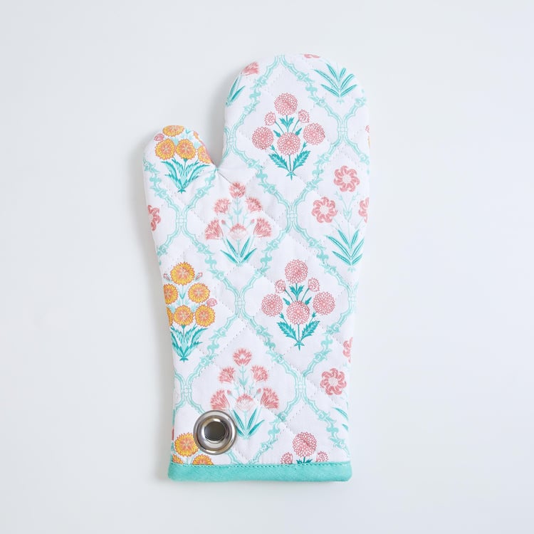 Buy India Inspired White Printed Cotton Oven Mittens - Set of 2 from ...