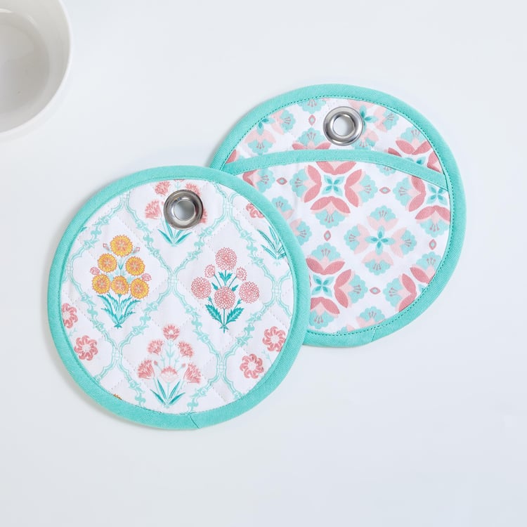 Buy India Inspired Blue Floral Printed Cotton Pot Holder - Set of 2 ...