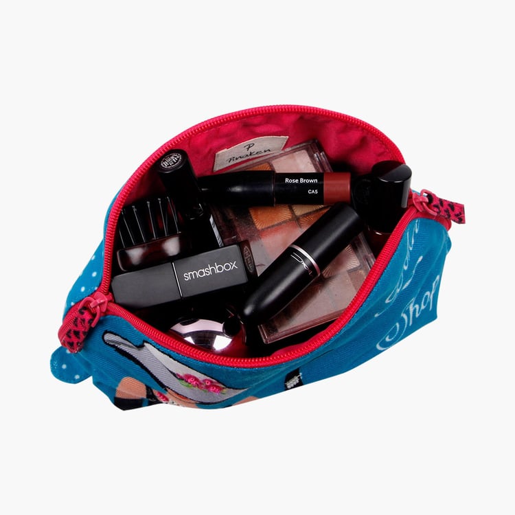 Buy PINAKEN Born To Shop Multicolour Printed Half Moon Cosmetic Bag ...