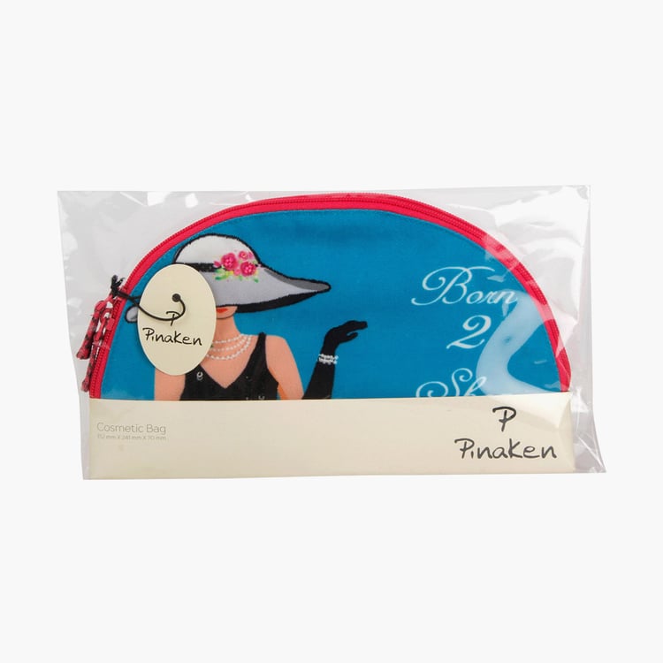 Buy PINAKEN Born To Shop Multicolour Printed Half Moon Cosmetic Bag ...