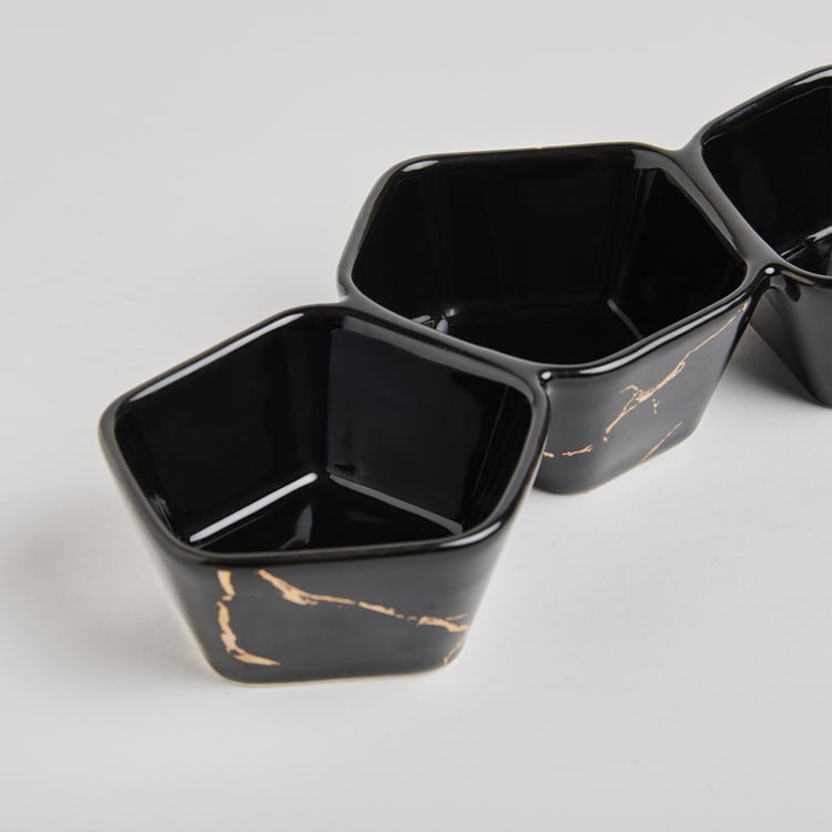 Buy Showstopper Troup Stoneware Divided Triple Bowl with Wooden Handle ...