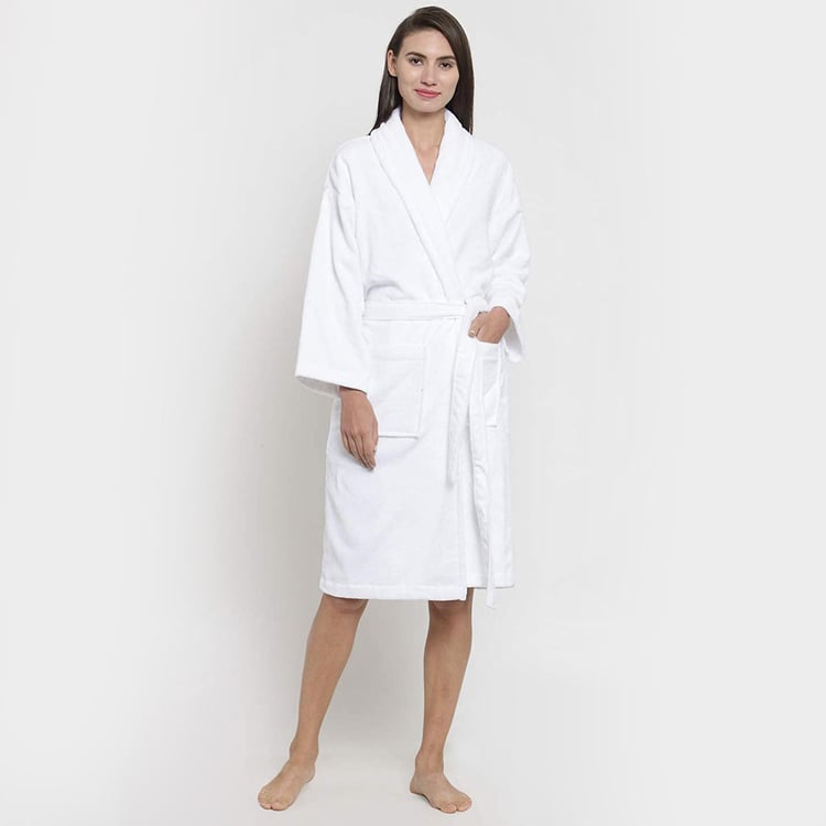Buy TRIDENT Classic White Solid Cotton Bathrobe from Trident at just ...