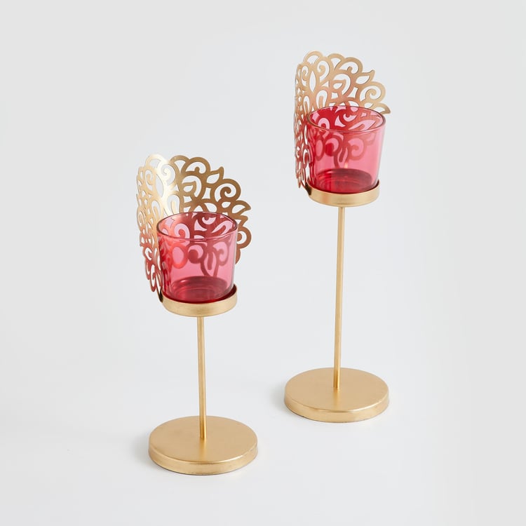 Buy Corsica Bela Set of 2 Metal T-Light Holders with Stand from Home ...