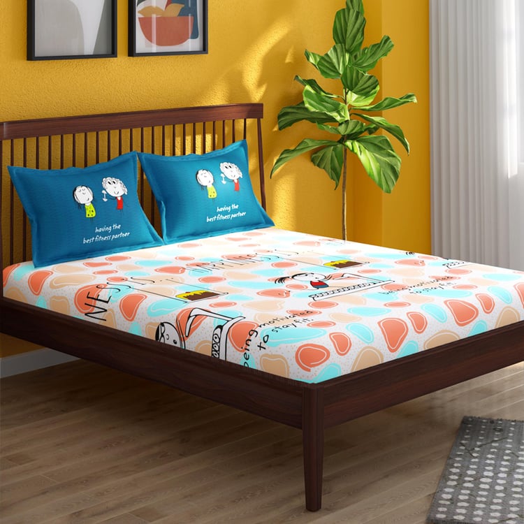 Buy PORTICO Happiness Is Cotton 144TC Printed 3Pcs Super King Bedsheet ...