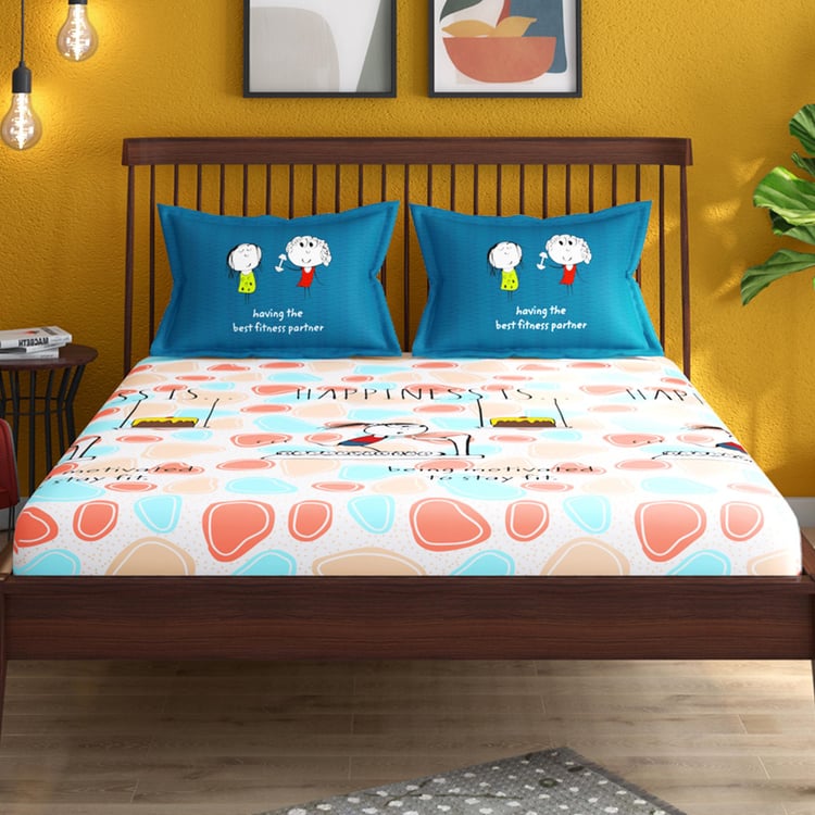 Buy PORTICO Happiness Is Cotton 144TC Printed 3Pcs Super King Bedsheet ...