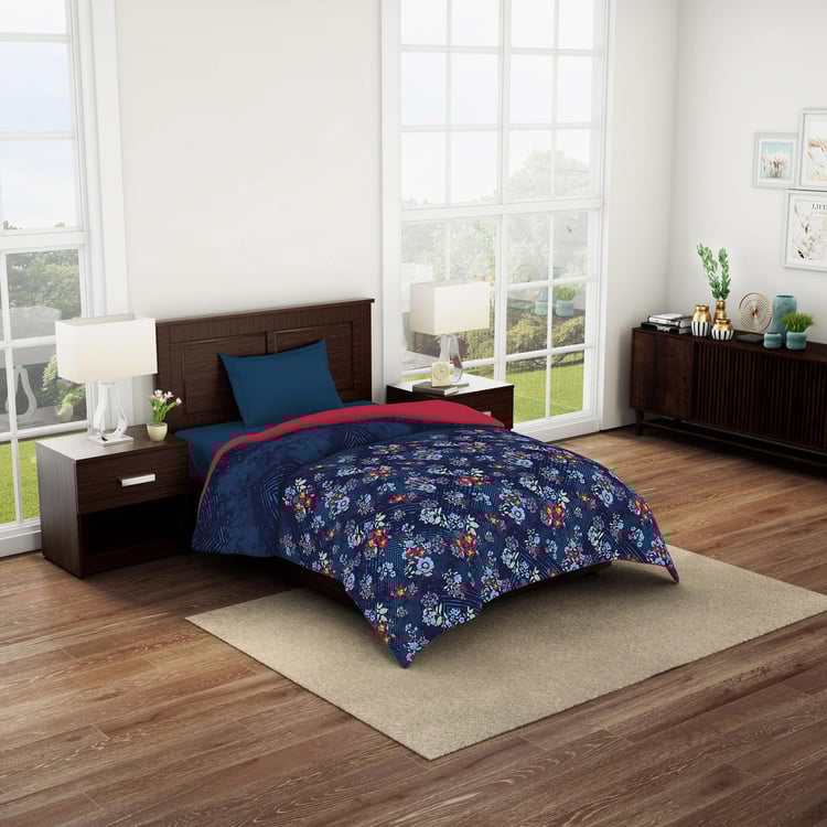 Buy SPACES Essentials Blue Floral Printed Cotton Single Quilt ...