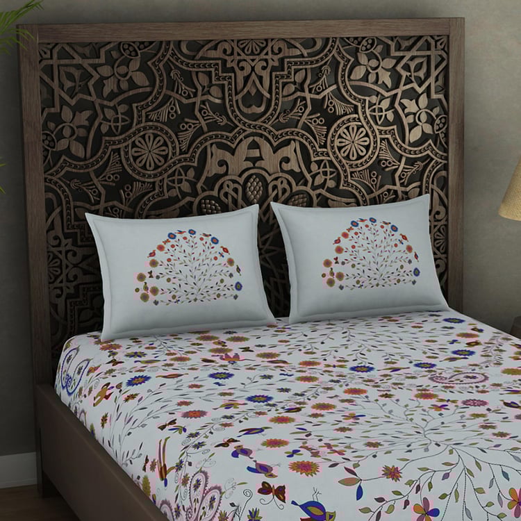 Buy SPACES Rangana Cotton 300TC Printed 3Pcs Super King Bedsheet Set ...