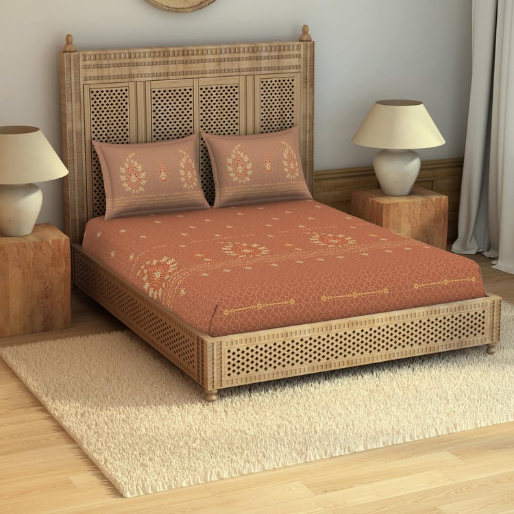 Buy SPACES Rangana Cotton 210TC Printed 3Pcs Super King Bedsheet Set ...