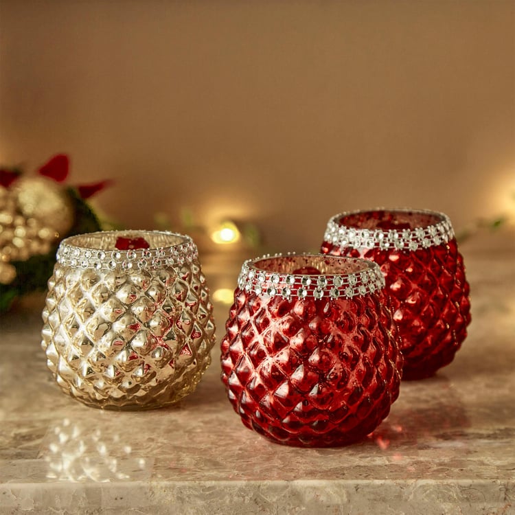 Buy Carols Set of 3 Metal and Glass T-Light Holders from Home Centre at ...