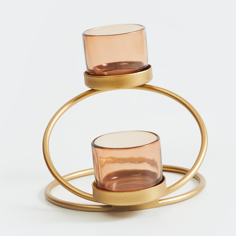 Buy Splendid Dastkari Set of 2 Glass T-Light Holders with Metal Stand ...