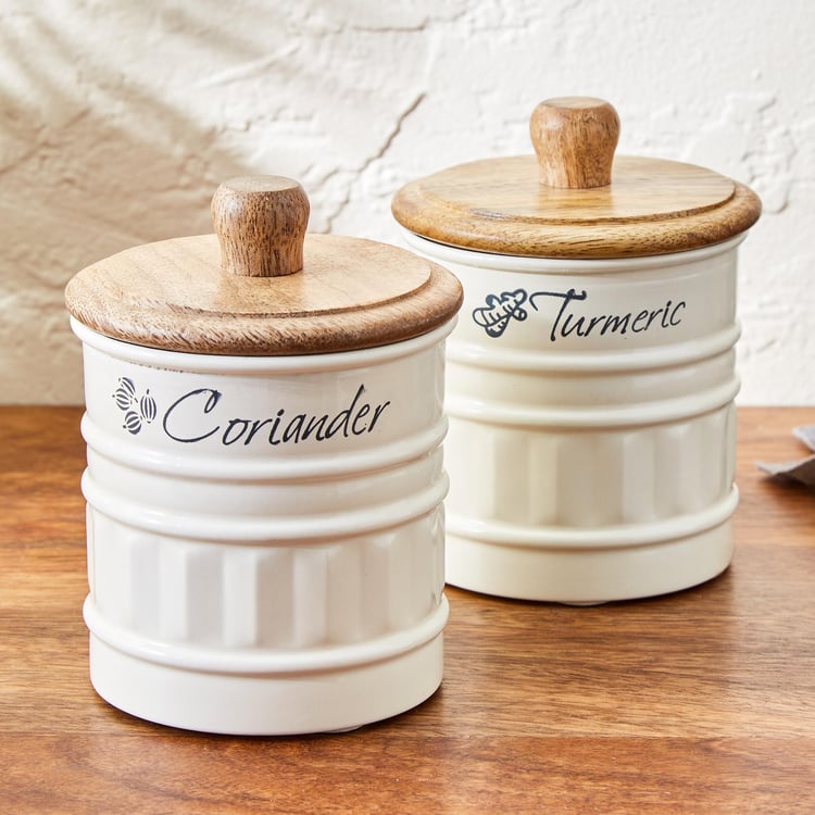 Buy Mirage Set of 2 Iron Spice Canisters with Mango Wood Lids from Home ...