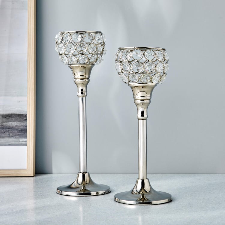Buy Corsica Tasta Set of 2 Iron and Crystal Pedestal Candle Holders ...