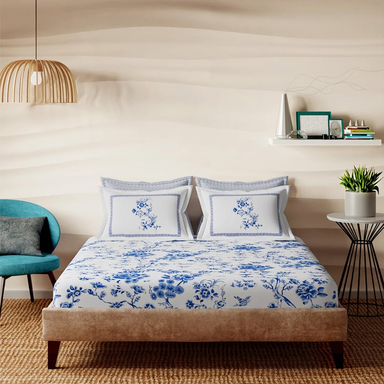 Buy PORTICO Ethereal Blue Cotton 152TC Printed 5Pcs Super King Bedsheet ...
