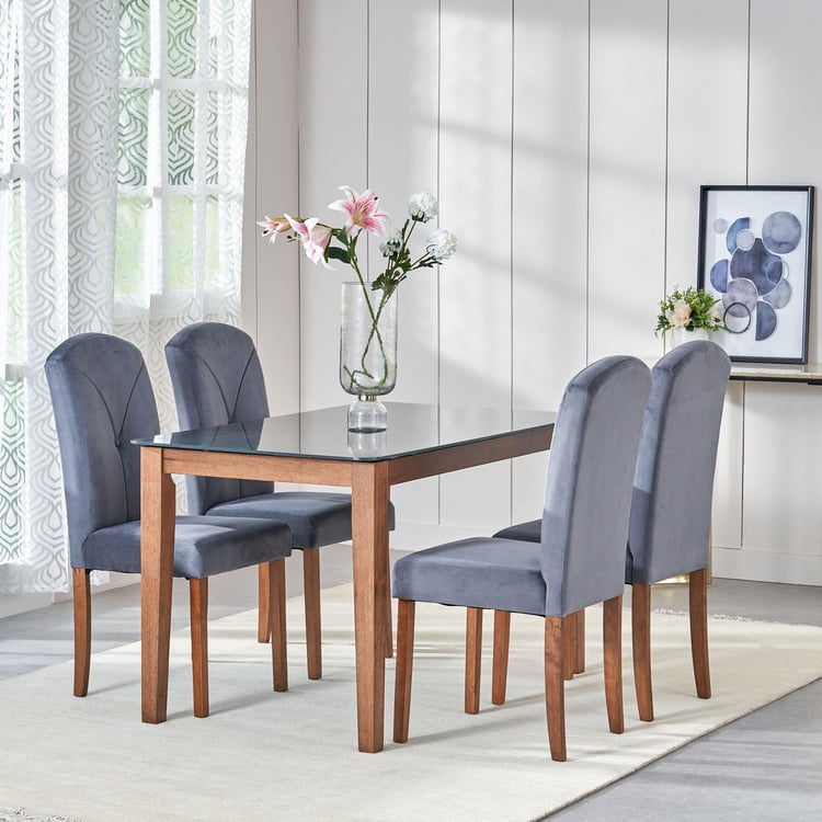 Paco Tempered Glass Top 4 Seater Dining Set with Chairs Grey