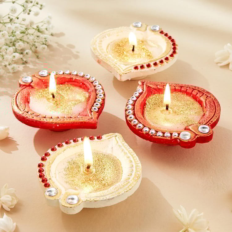 Buy Utsav Era Set of 4 Clay Leaf Diya Candles from Home Centre at just ...