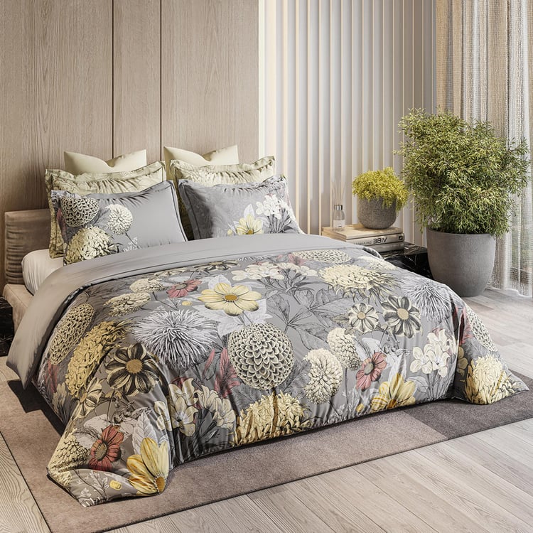 Buy D'DECOR Platinum Cotton 400TC Floral Print 5Pcs Super King Bedsheet ...