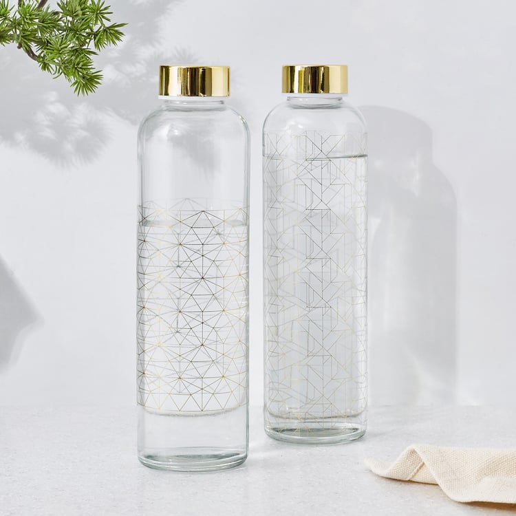 Buy Travis Set of 2 Glass Printed Water Bottles - 600ml from Home ...
