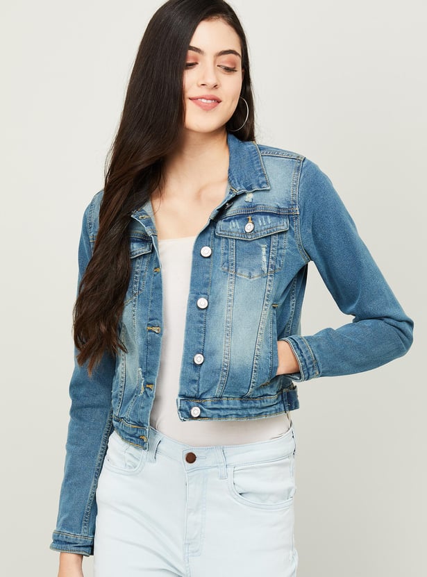 Buy GINGER Women Solid Woven Denim Jacket from Ginger at just INR 1799.0