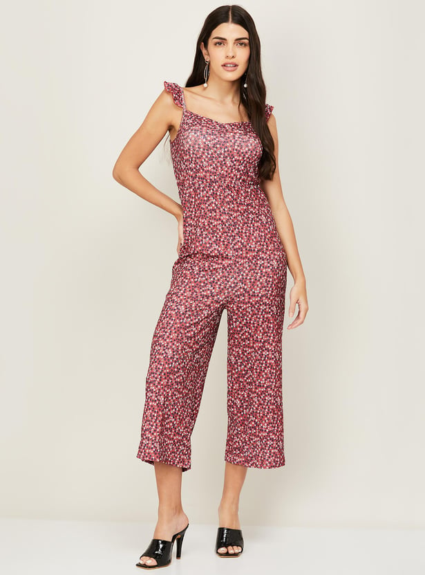 Buy GINGER Women Floral Printed Ruffled Crop Jumpsuit from Ginger at ...