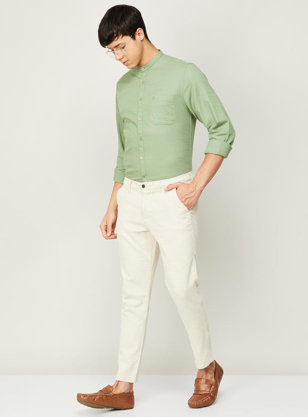 Buy CODE Men Band Collar Regular Fit Shirt from CODE at just INR 1499.0