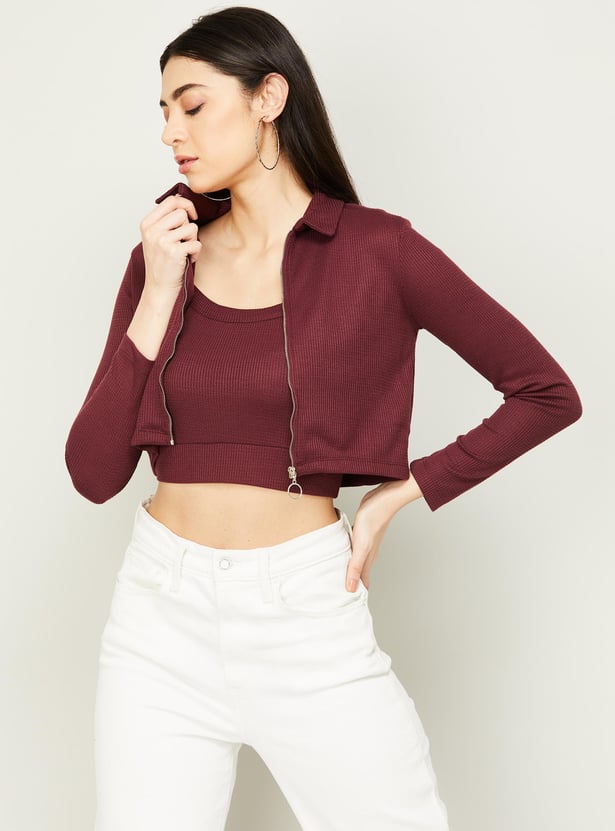 Buy GINGER Women Textured Crop Top with Jacket from Ginger at just INR ...
