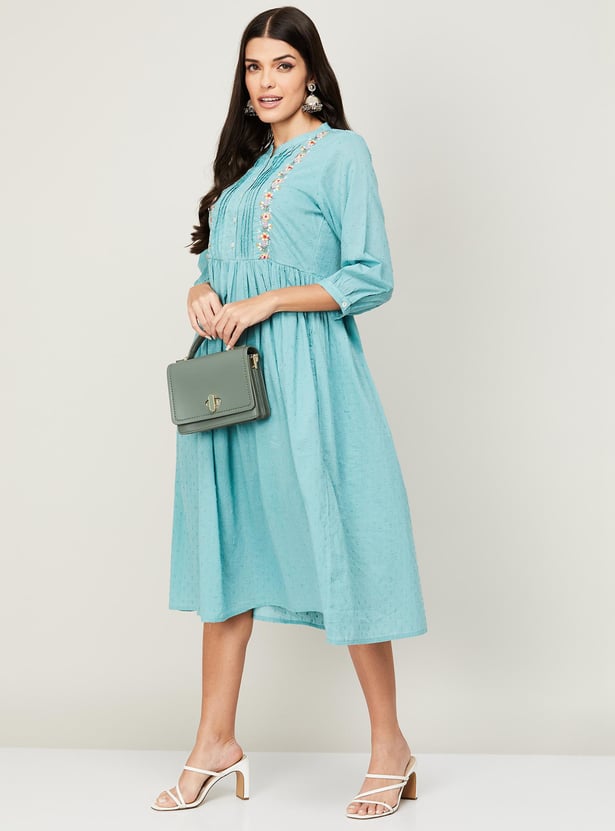 Buy COLOUR ME Women Embroidered Band Collar A-line Dress from Colour Me ...