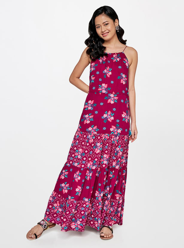 Buy GLOBAL DESI Women Floral Printed Sleeveless Ethnic Maxi Dress from ...